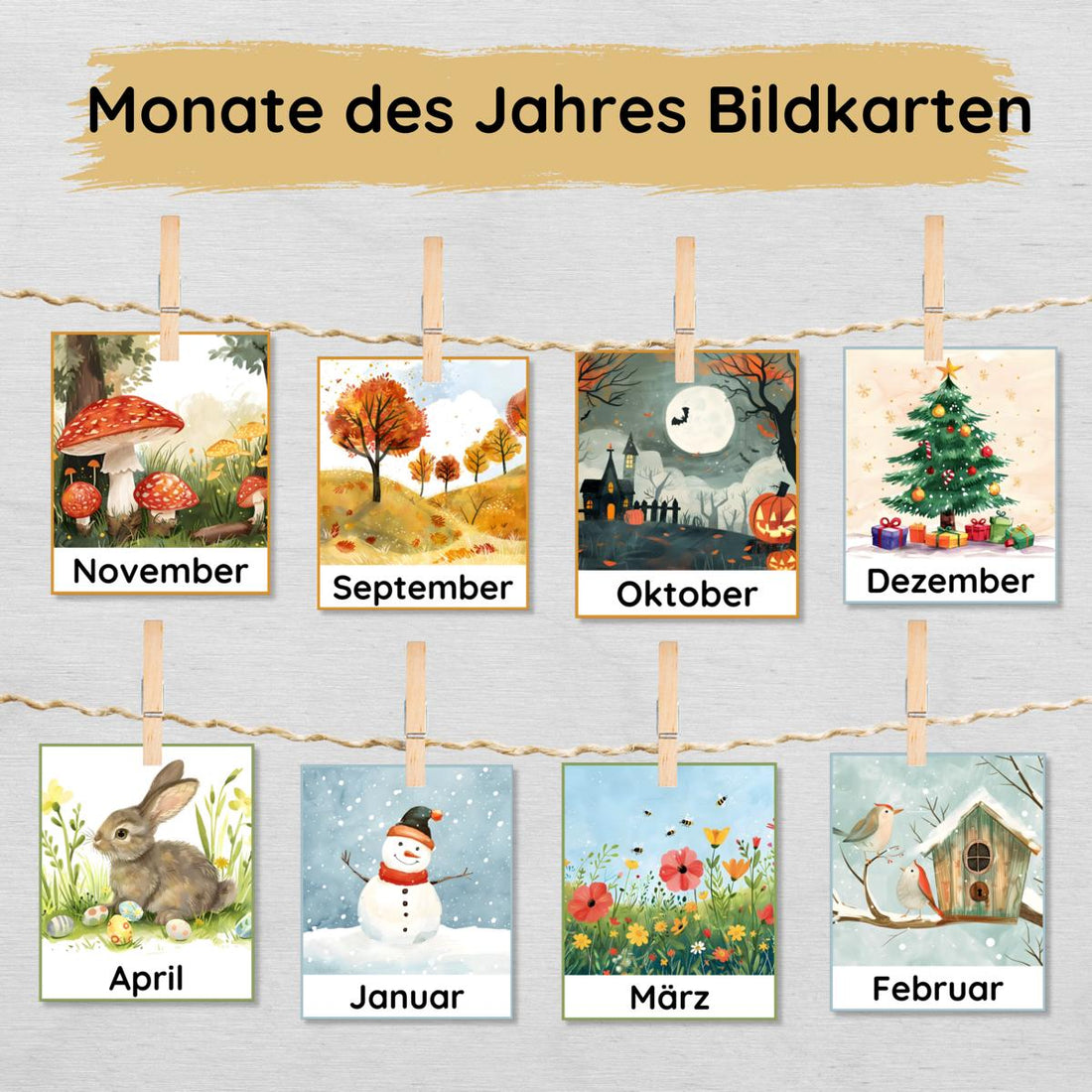 Monate des Jahres Bildkarten-Set für Kinder – LittleLinchen