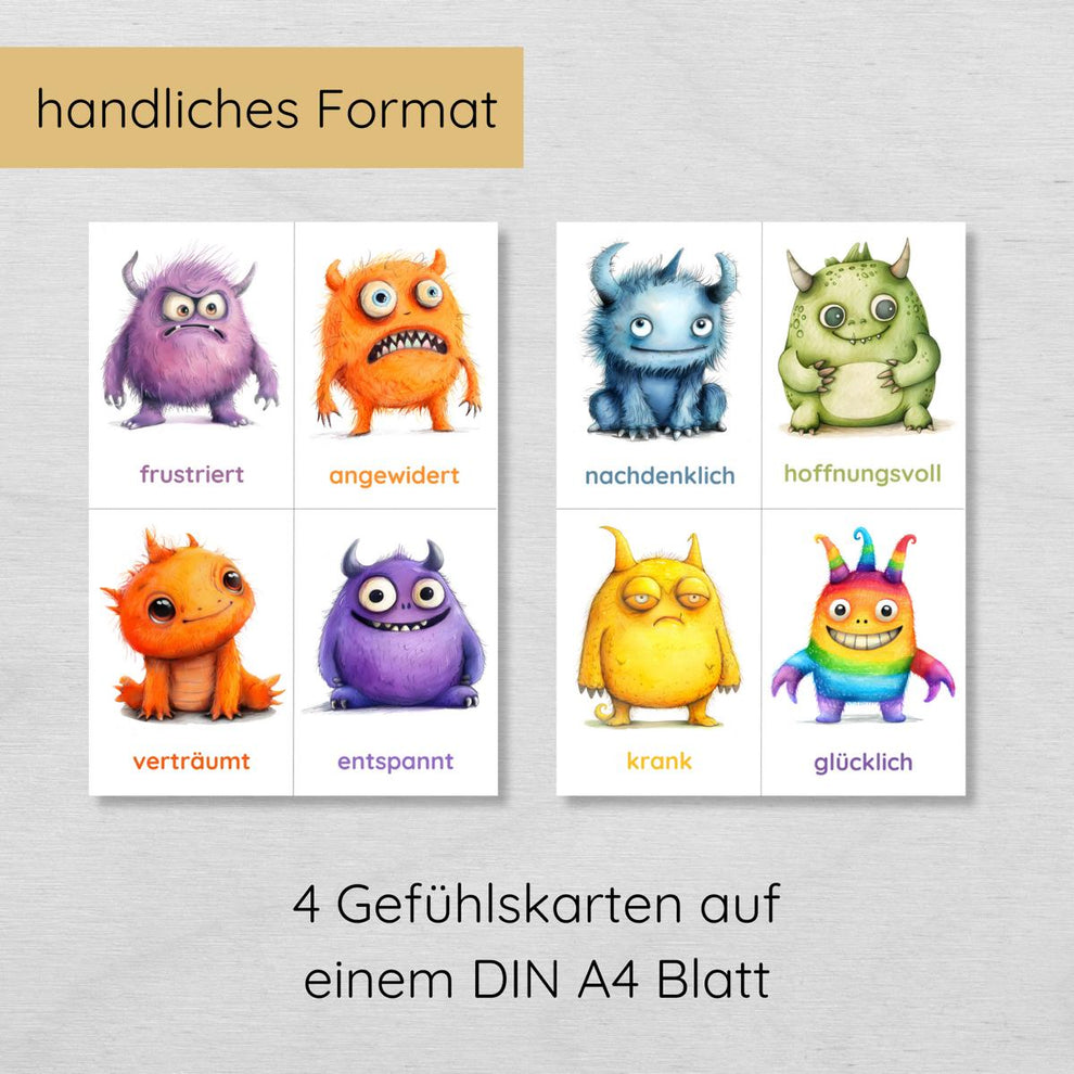 Monster Gefühlskarten für Kinder mit 26 Emotionen - PDF zum Ausdrucken ...