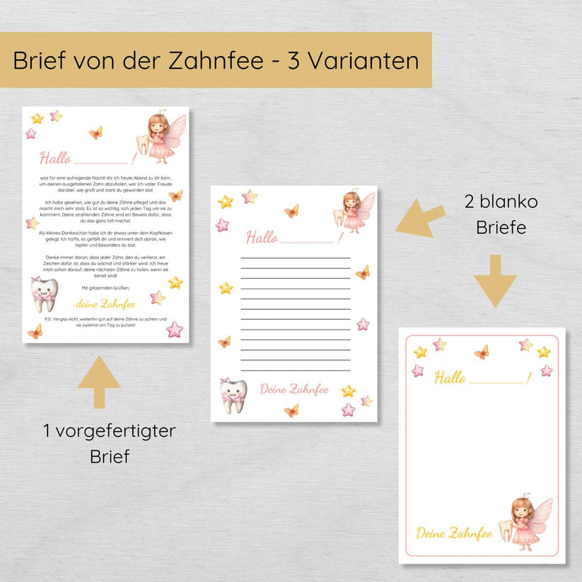 Brief von der Zahnfee Set inkl. Urkunde und Milchzahnkalender, rosa ...