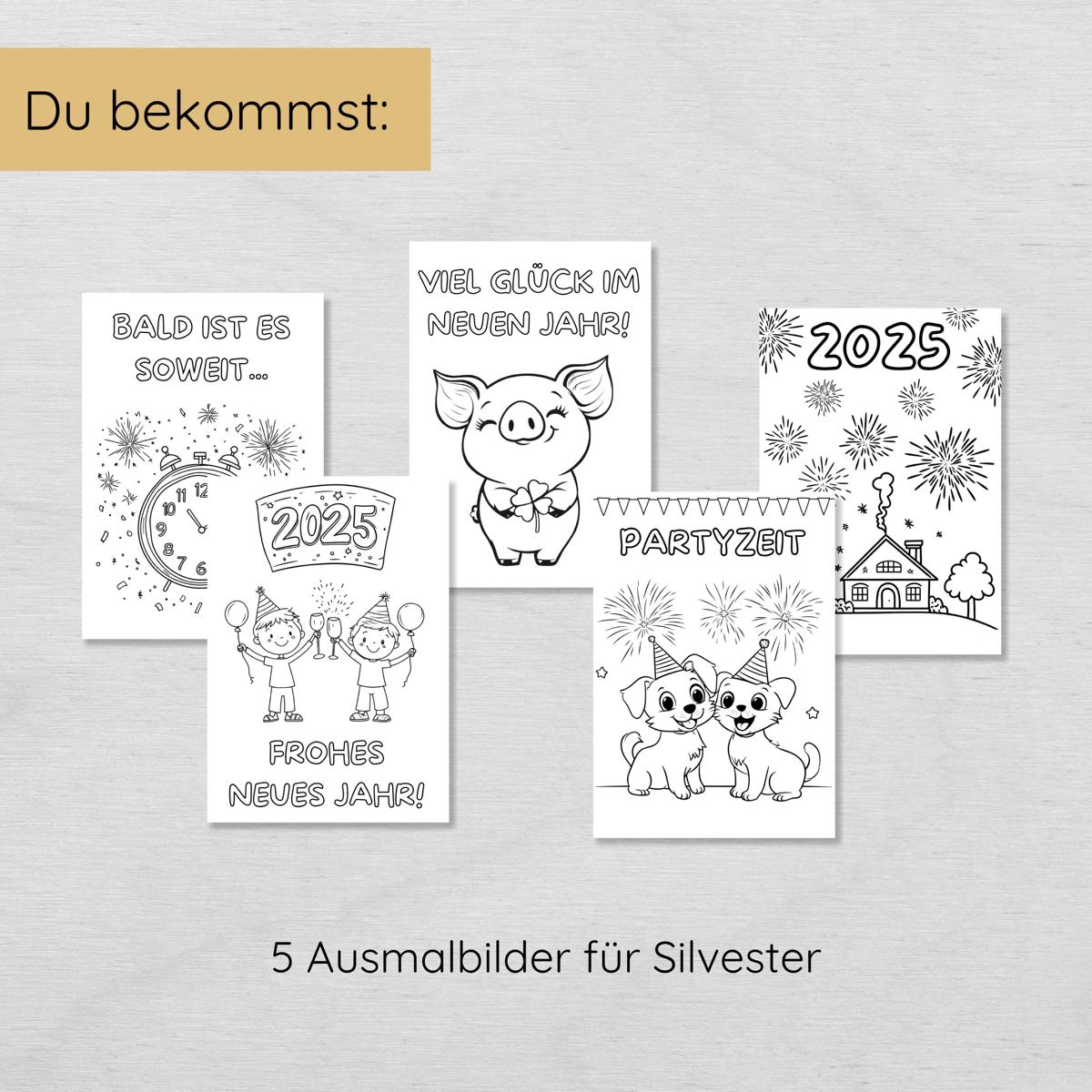 Silvester Countdown Tüten Set für Kinder mit 11 Beschäftigungsideen, C ...