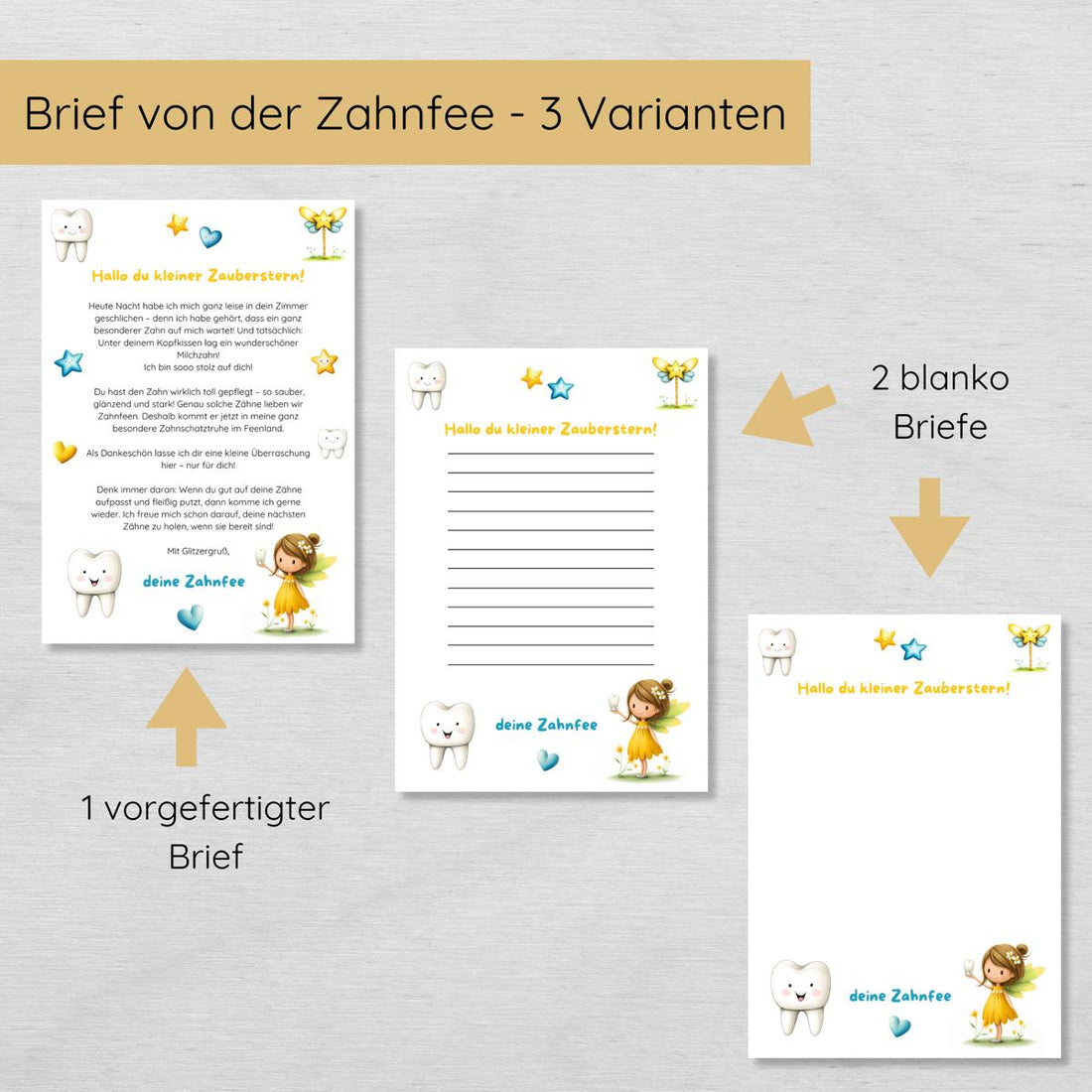 Brief von der Zahnfee Set inkl. Urkunde und Briefumschlag, gelb ...