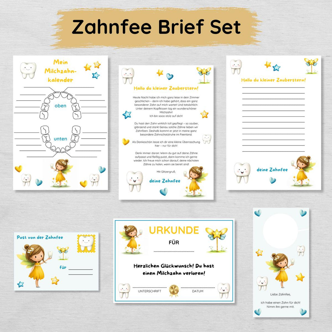 Brief von der Zahnfee Set inkl. Urkunde und Briefumschlag, gelb ...